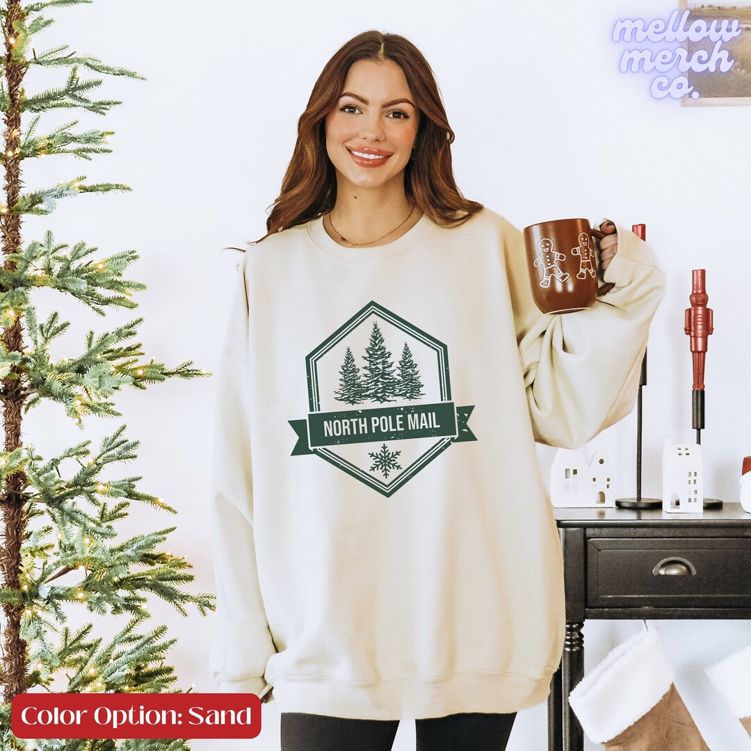 North Pole Mail Postage Stamp Sweatshirt, Christmas Crewneck, Festive ...