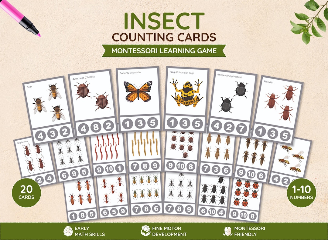 Insect Counting Cards | Montessori Math Activity, Numbers 1-10 ...