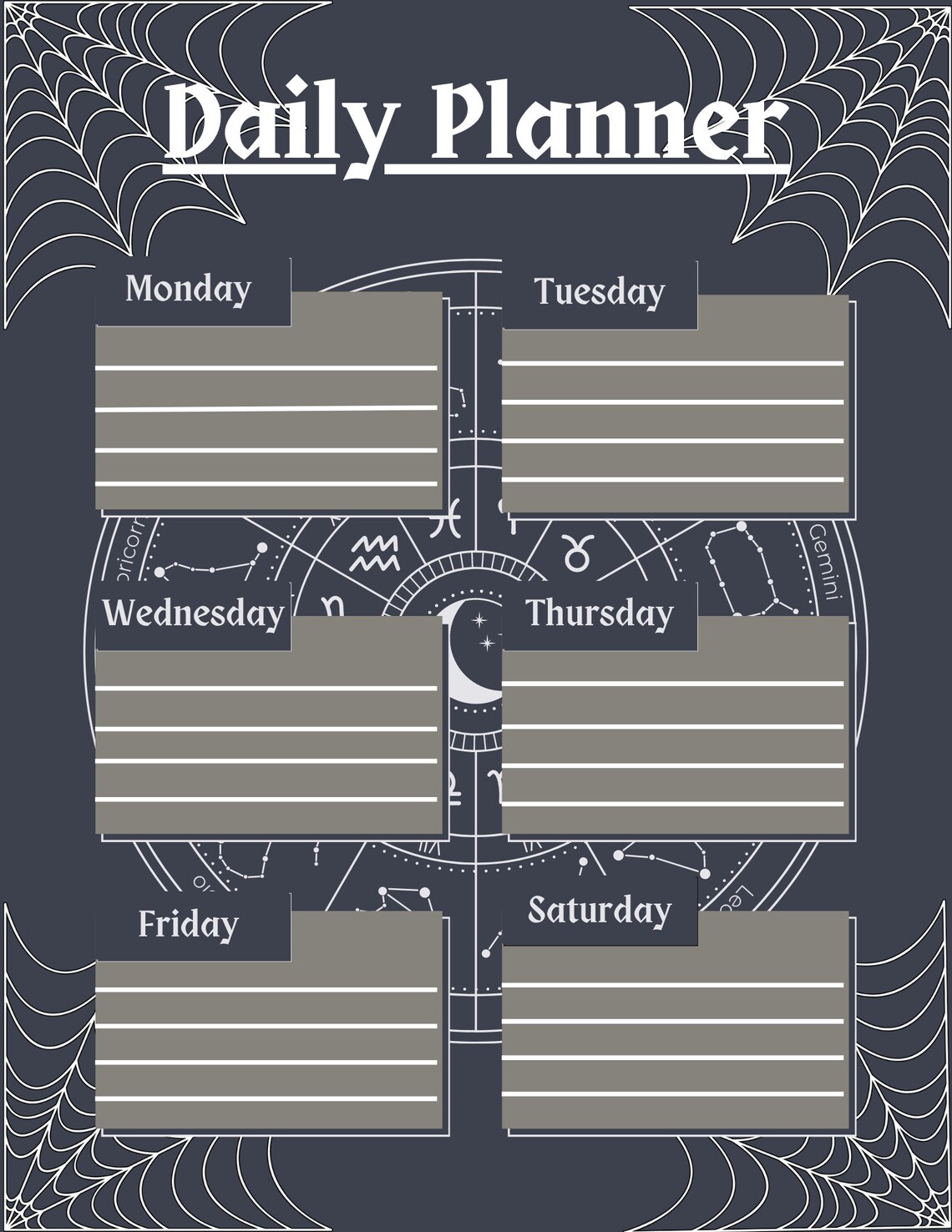 Monday-saturday Dark Planner - Etsy