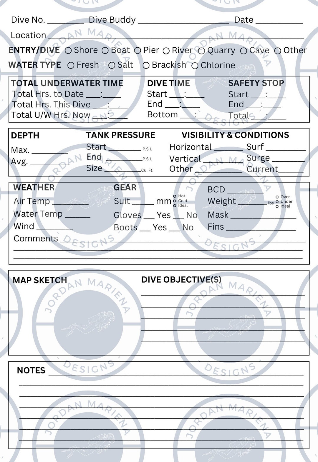 SCUBA Logbook Printable Template - Etsy