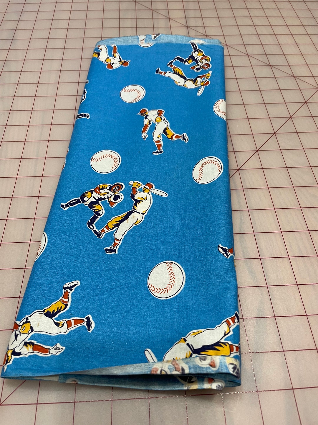 1950's Vintage Baseball Players Fabric~ Cotton Fabric Remnant~ Sewing ...