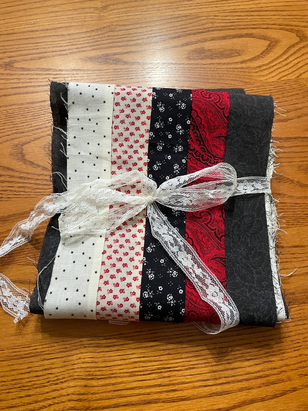 Fabric Strips Partial Project: Red, Black, Cream Cotton Quilting ...