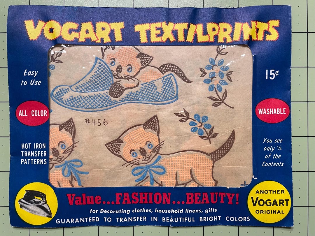 1950's Color Vintage Vogart Textilprints Kitties Kittens Sitting in ...