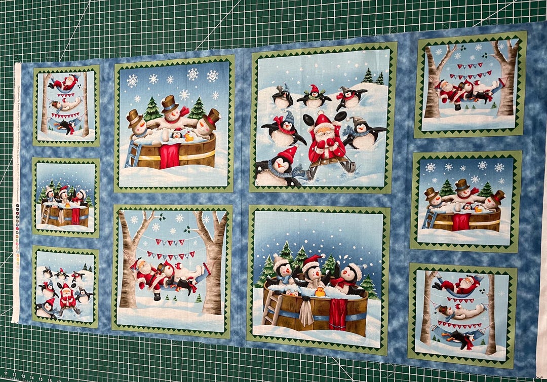 Penguins at Play Fabric Panel and Yardage Bundle: Santa, Snowmen ...