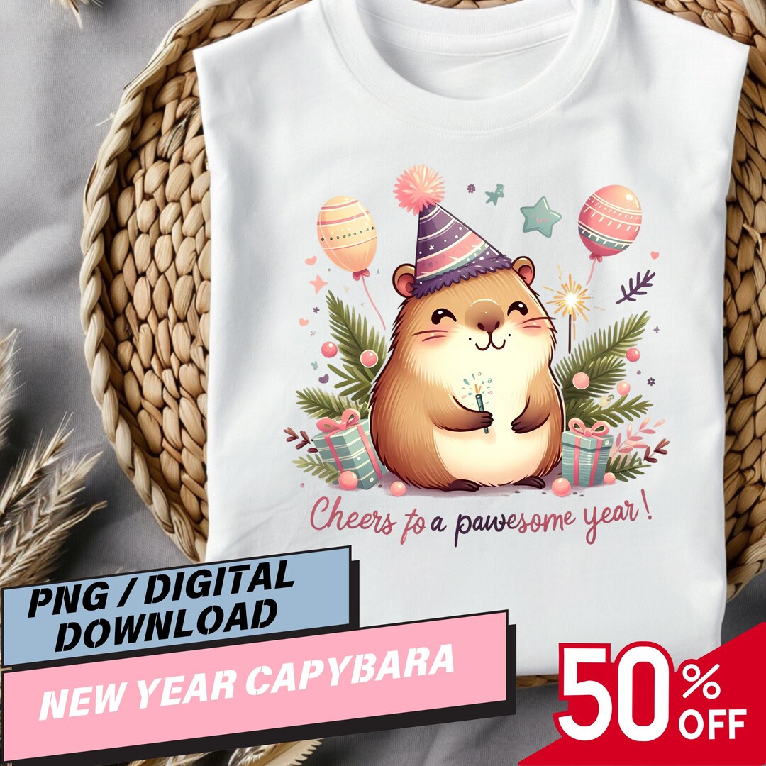 New Year Capybara, Capybara PNG, Cute PNG, Tshirt Design, Mug Design ...