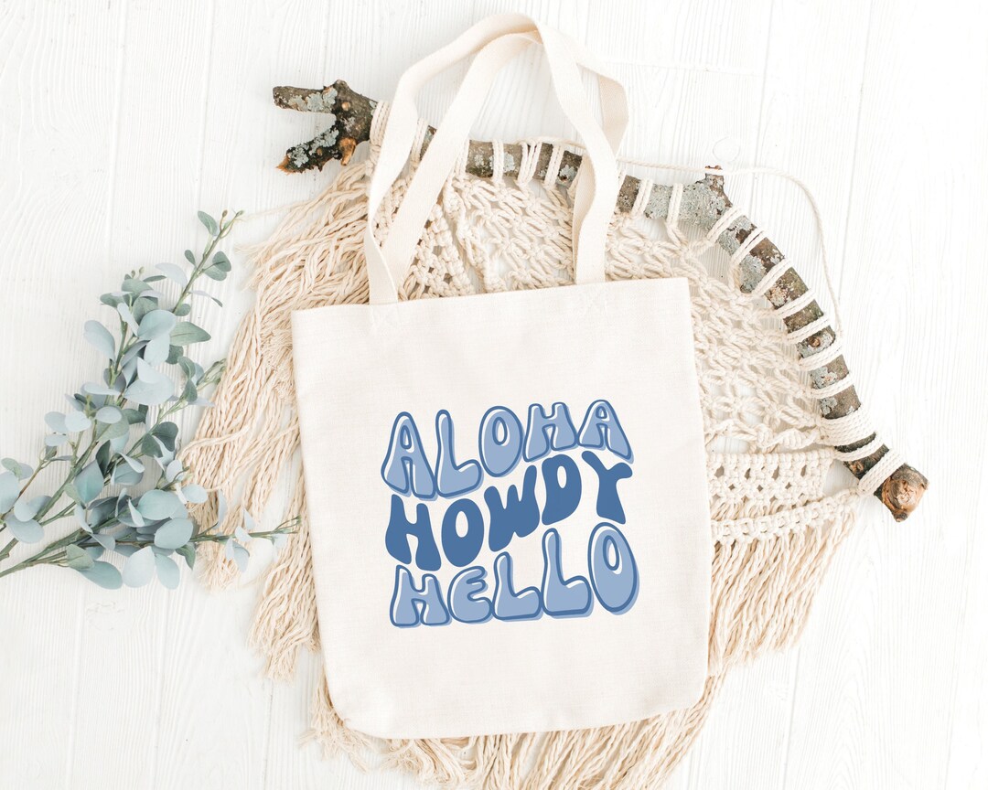 Aloha Howdy Hello Canvas Tote Bag, Coastal Cowgirl Aesthetic Travel ...
