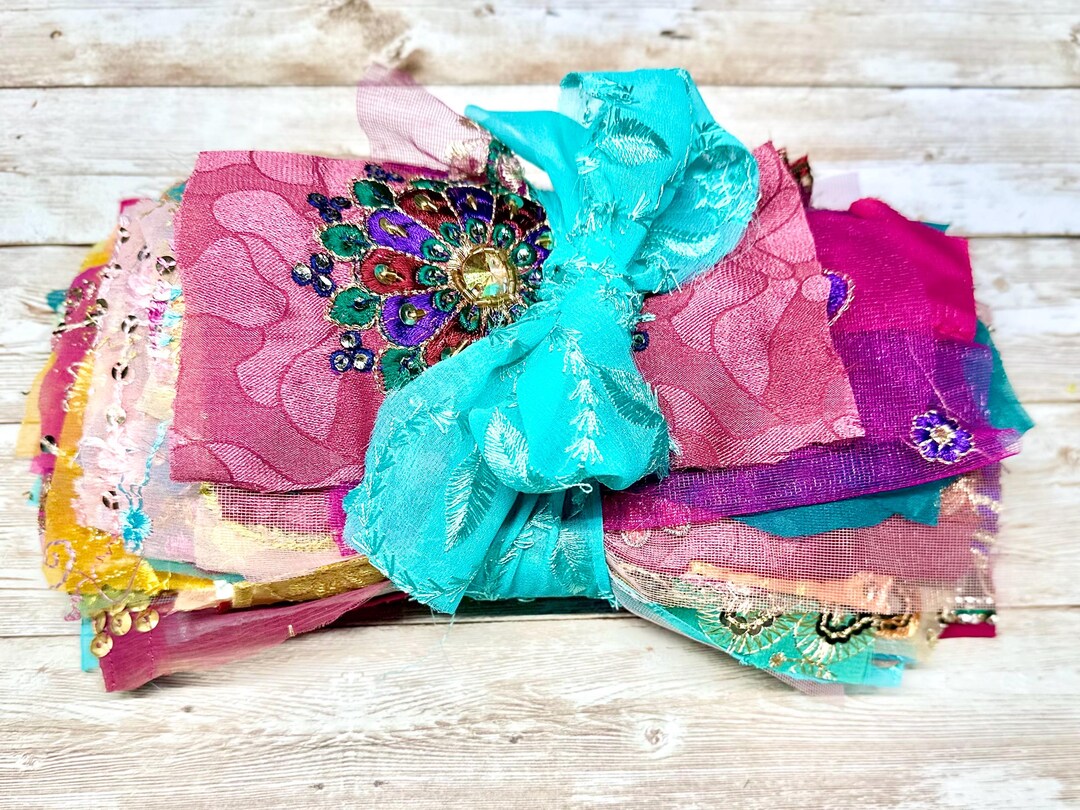 Recycled Saree Bundles - Junk Journal & Craft Embellishments - Etsy