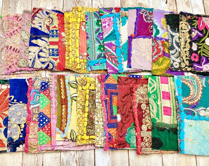 Embellished Fabric Squares (30pcs): Repurposed Fabrics From India/ Slow ...