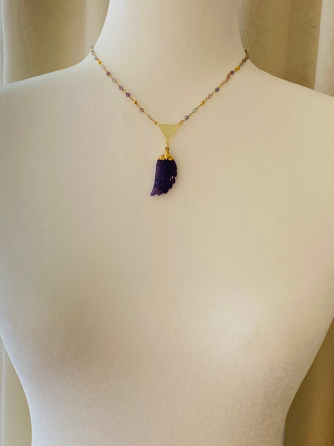Amethyst Angel Wing Crystal Necklace on Fluorite Chain, Gift for Her ...