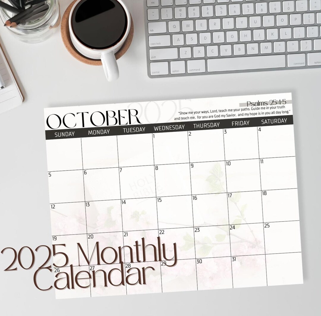 2025 Monthly Calendar With Bible Scriptures Printable Digital Download ...