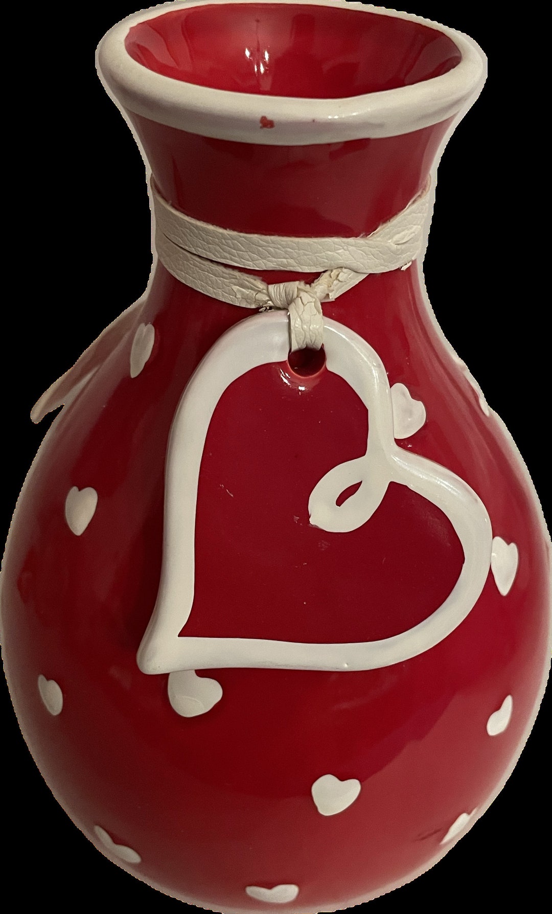 Vintage Red Ceramic Vase With Hearts - Etsy