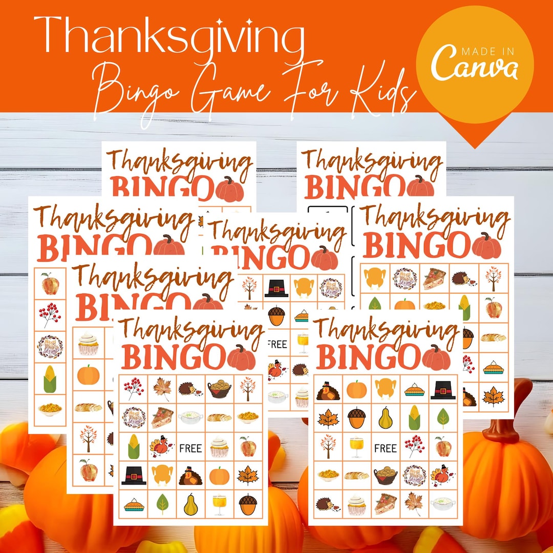 20 Thanksgiving Bingo Cards, Thanksgiving Activity, Kids Thanksgiving ...