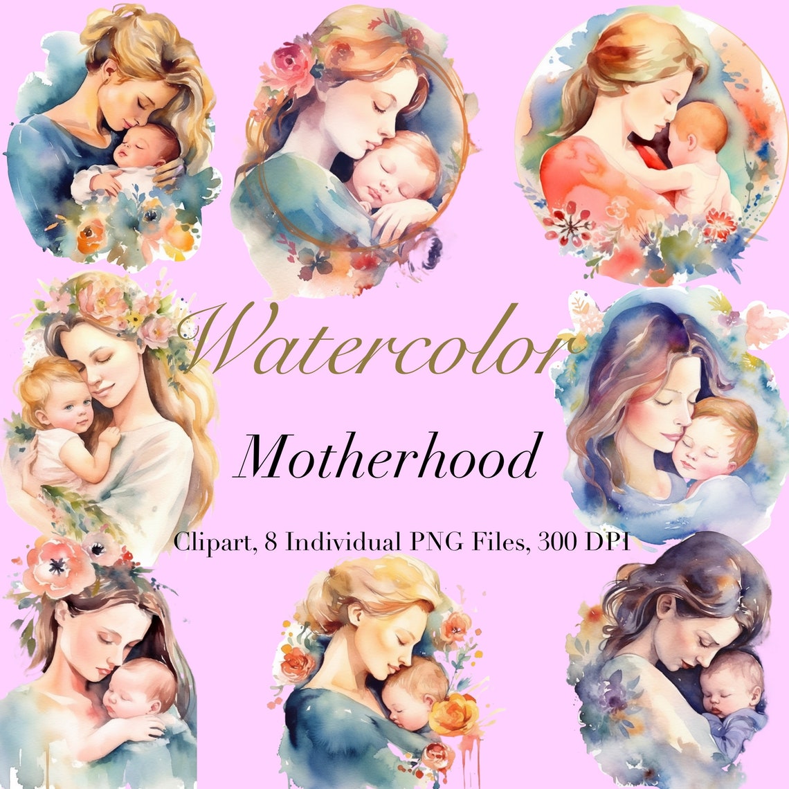 Watercolor Mother and Baby Transparent Background PNG Files - Etsy