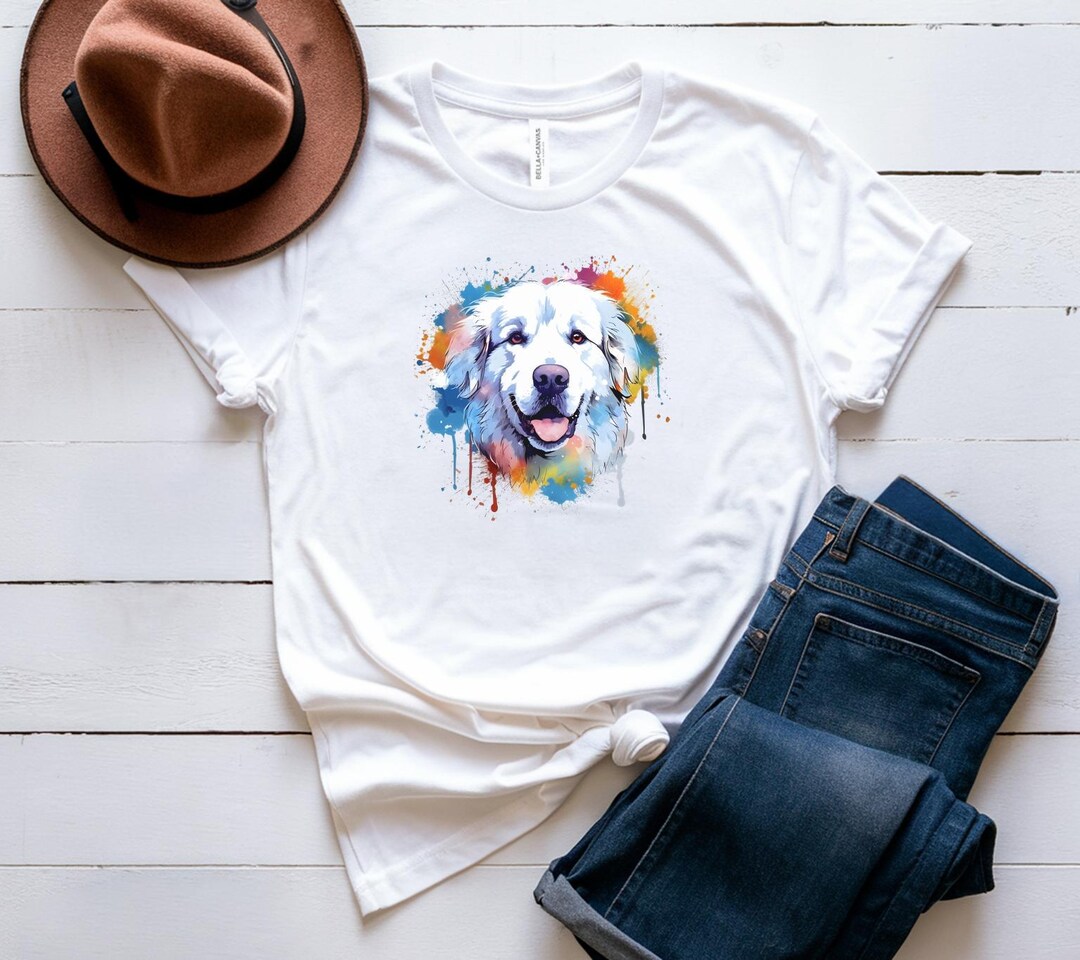 Great Pyrenees Tee 4 Watercolor Dog Portrait Great Pyrenees Lover ...