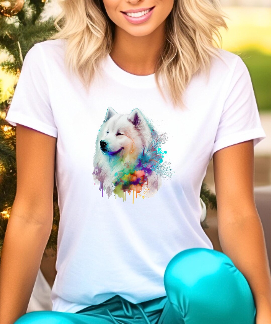 Samoyed Tee 1 Watercolor Dog Portrait Samoyed Lover Apparel Samoyed Mom ...