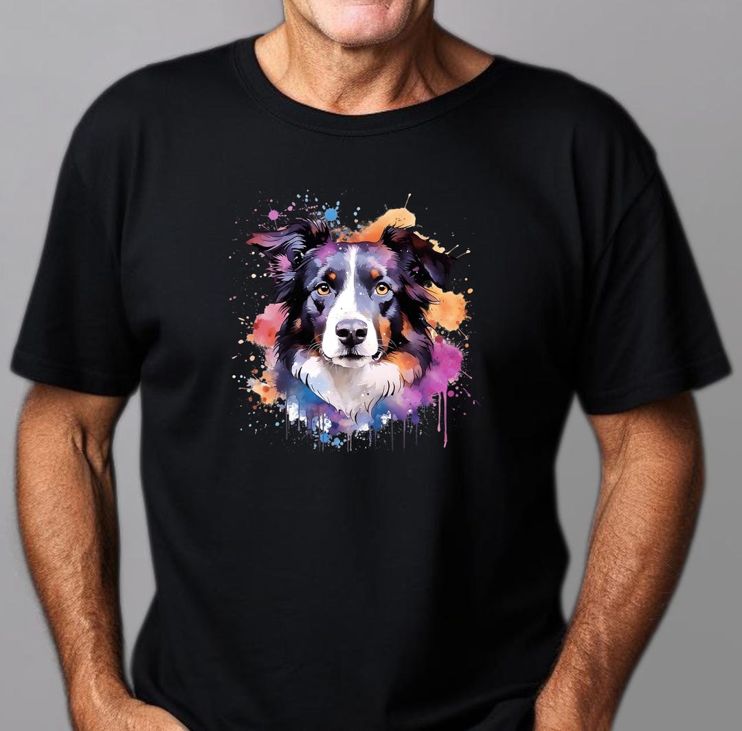 Australian Shepherd Tee 1 Watercolor Dog Portrait Aussie Shepherd Lover ...