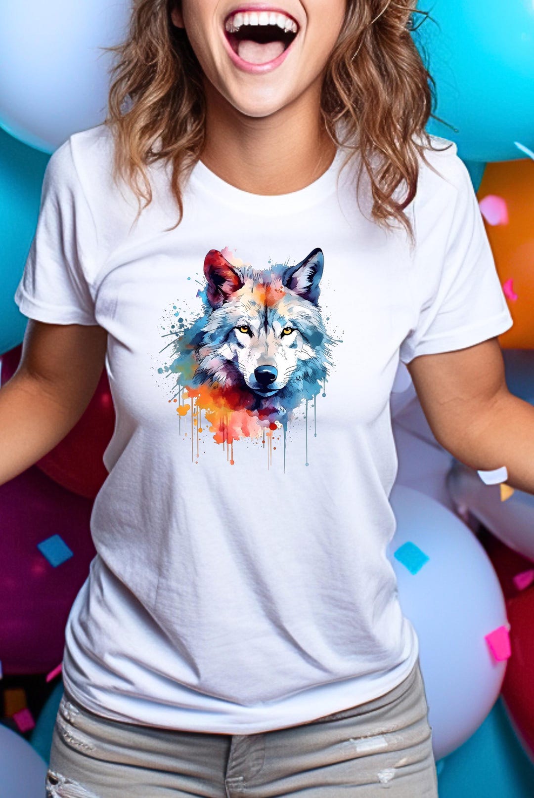 Wolf Tee 25 Watercolor Dog Portrait Wolf Lover Apparel Wolf Mom Gift ...