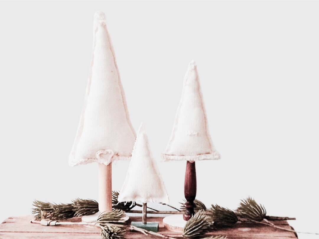 Vintage Seed/grain Sack Trees With Wood Spindle Trunks & Round - Etsy