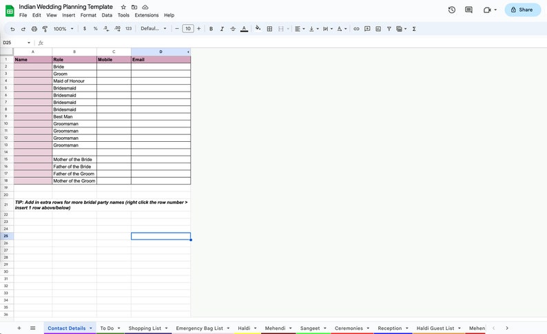 Indian Wedding Planner Template | Wedding Planning Spreadsheet ...