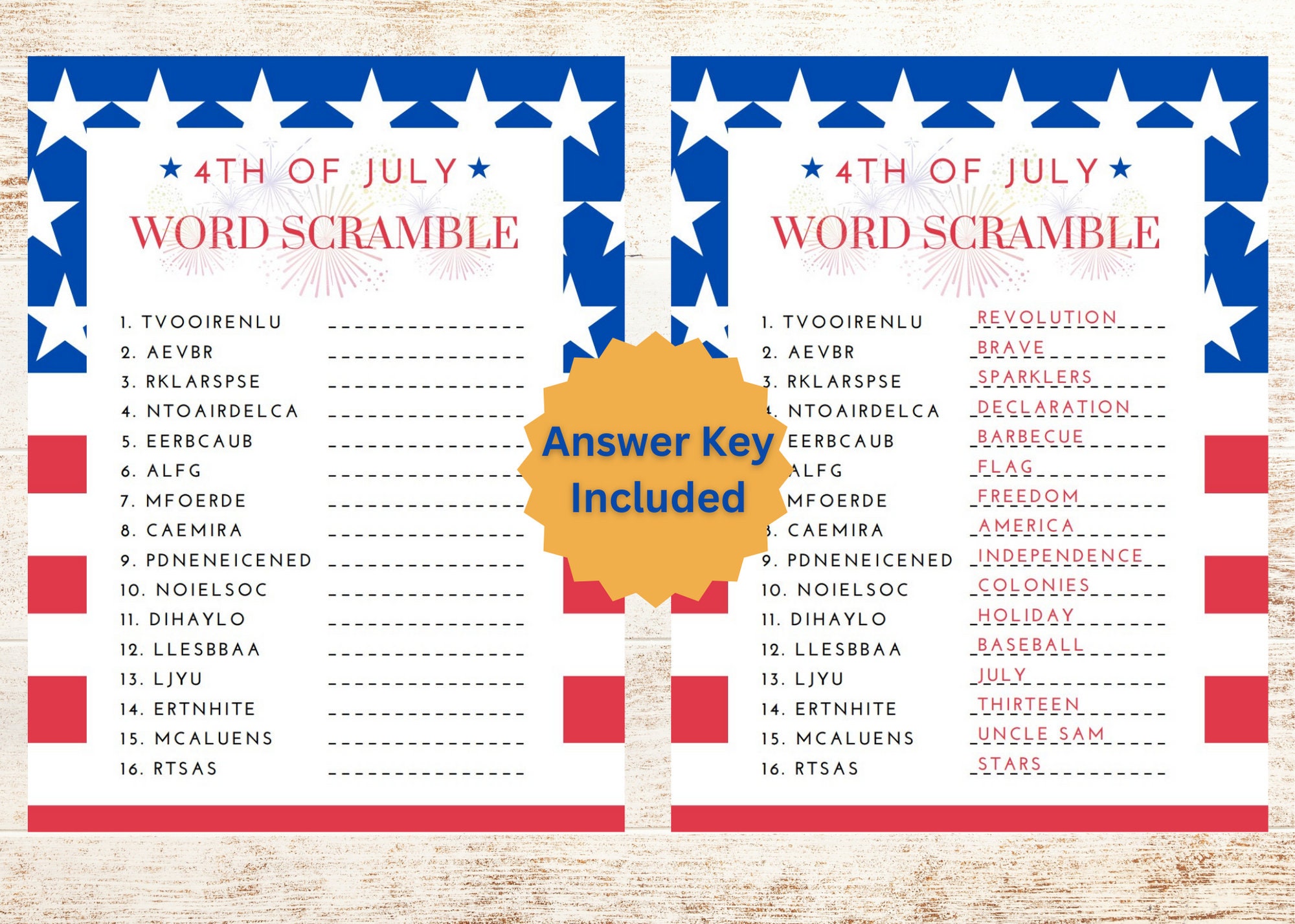 4th of July Printable Word Scramble - Etsy