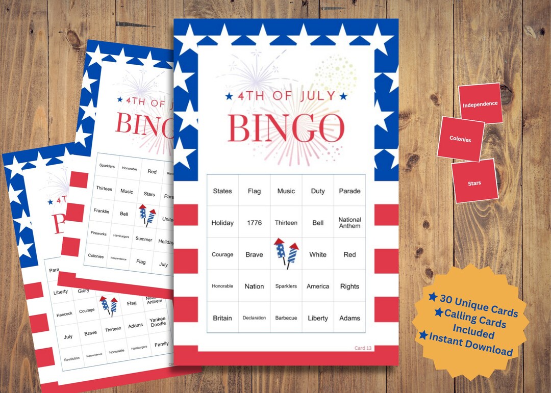 4th of July Printable Bingo - Etsy