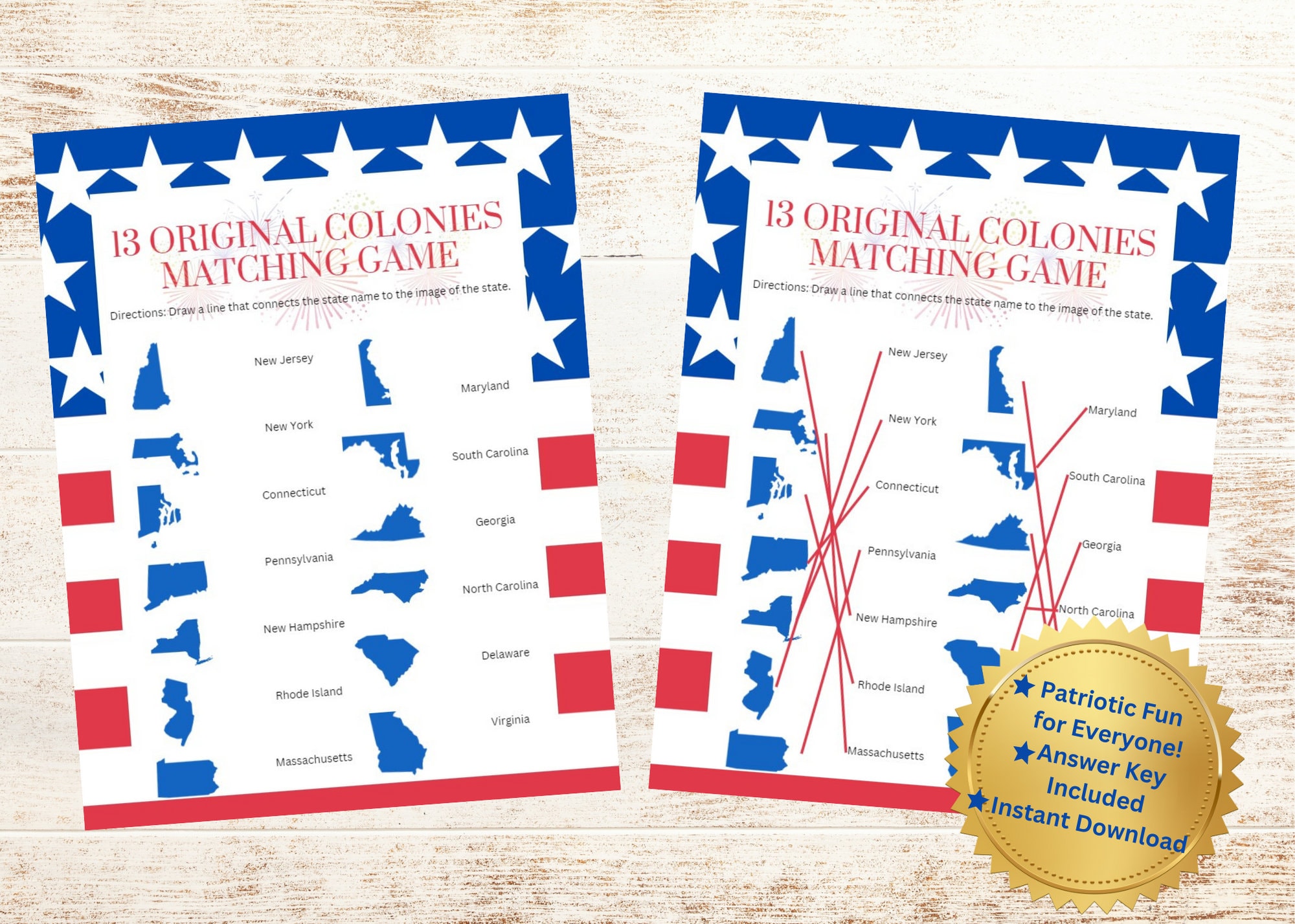 13 Original Colonies Matching Game - Etsy