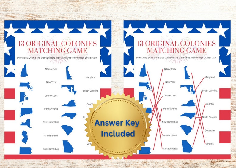 13 Original Colonies Matching Game - Etsy