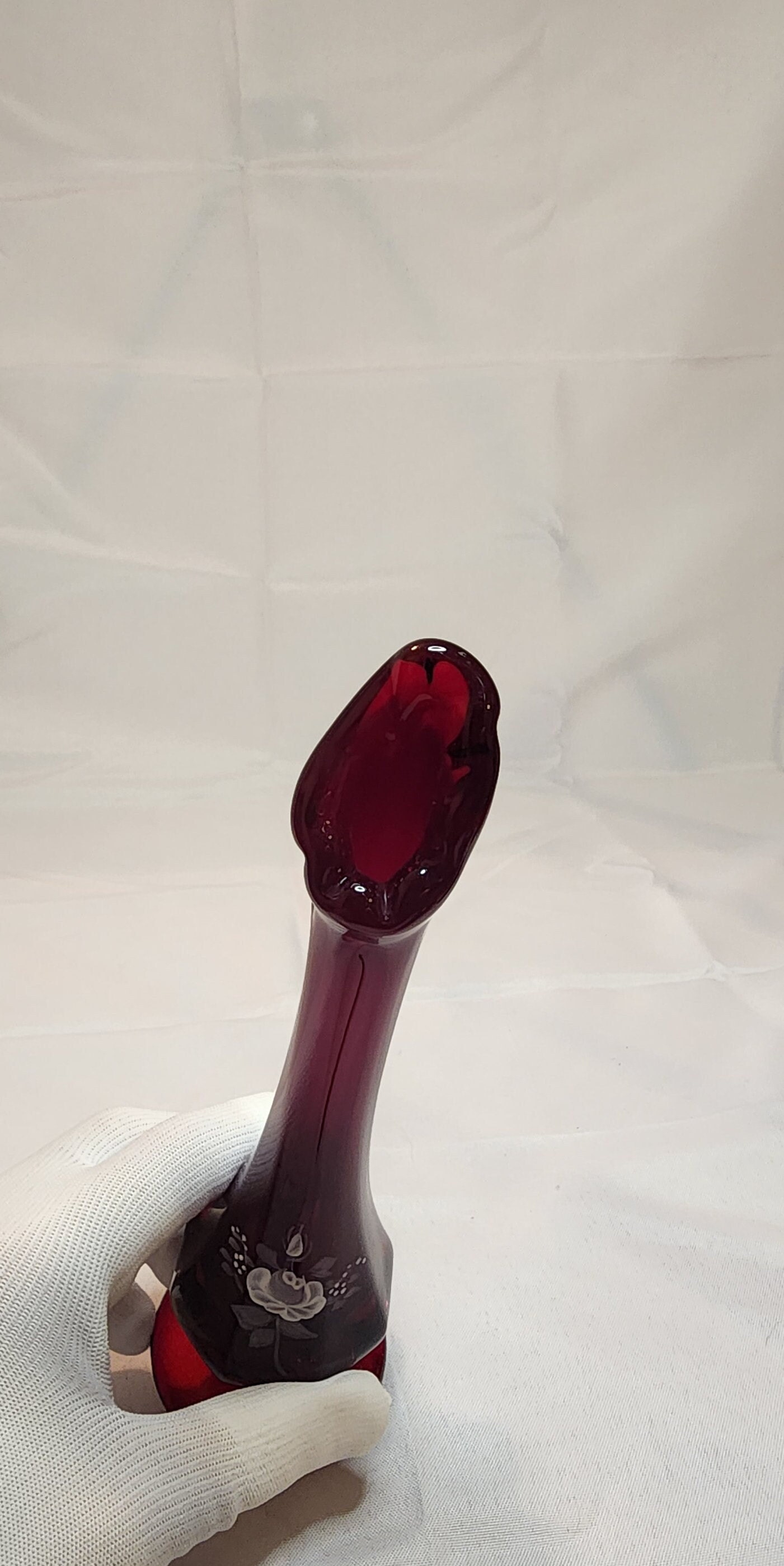 Fenton Ruby Red Bud Swung Vase 9 Hand Painted and Signed by C.C ...