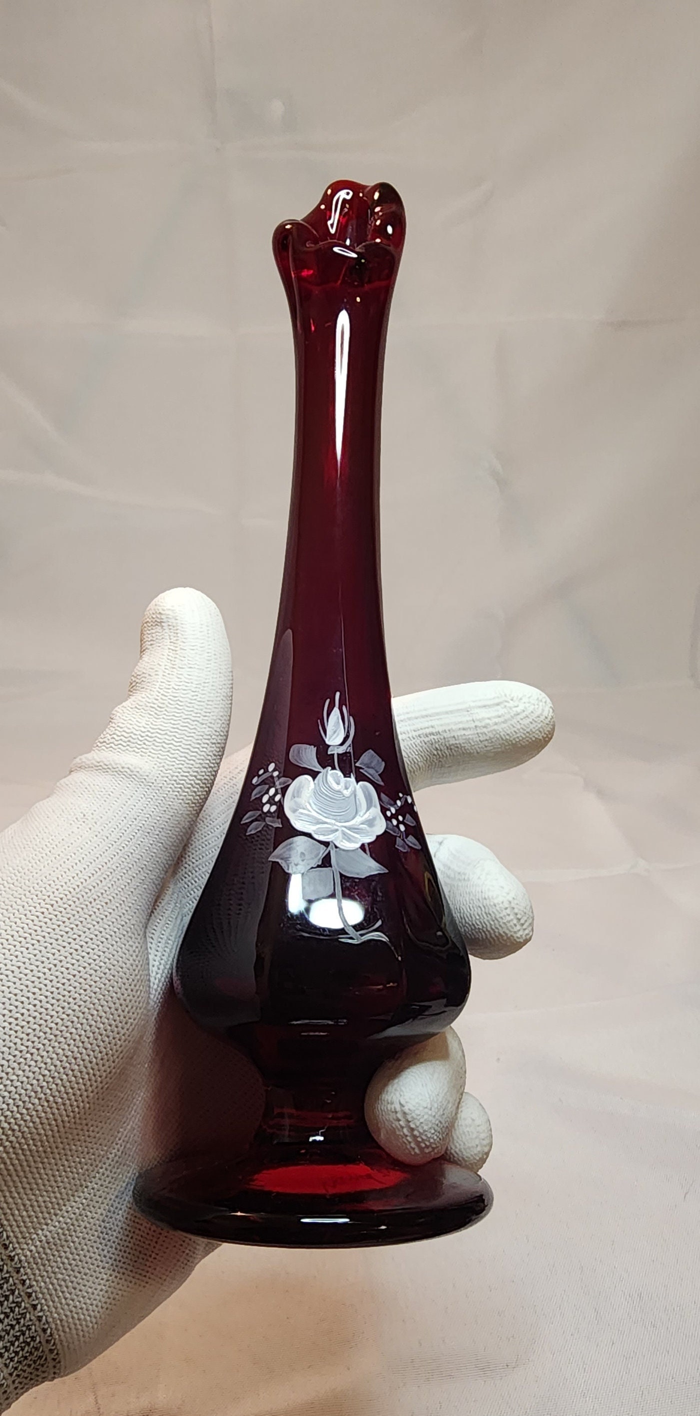 Fenton Ruby Red Bud Swung Vase 9 Hand Painted and Signed by C.C ...