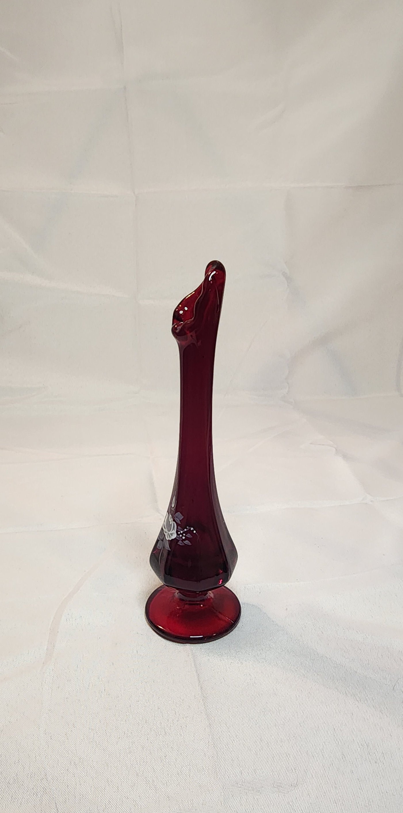 Fenton Ruby Red Bud Swung Vase 9 Hand Painted and Signed by C.C ...
