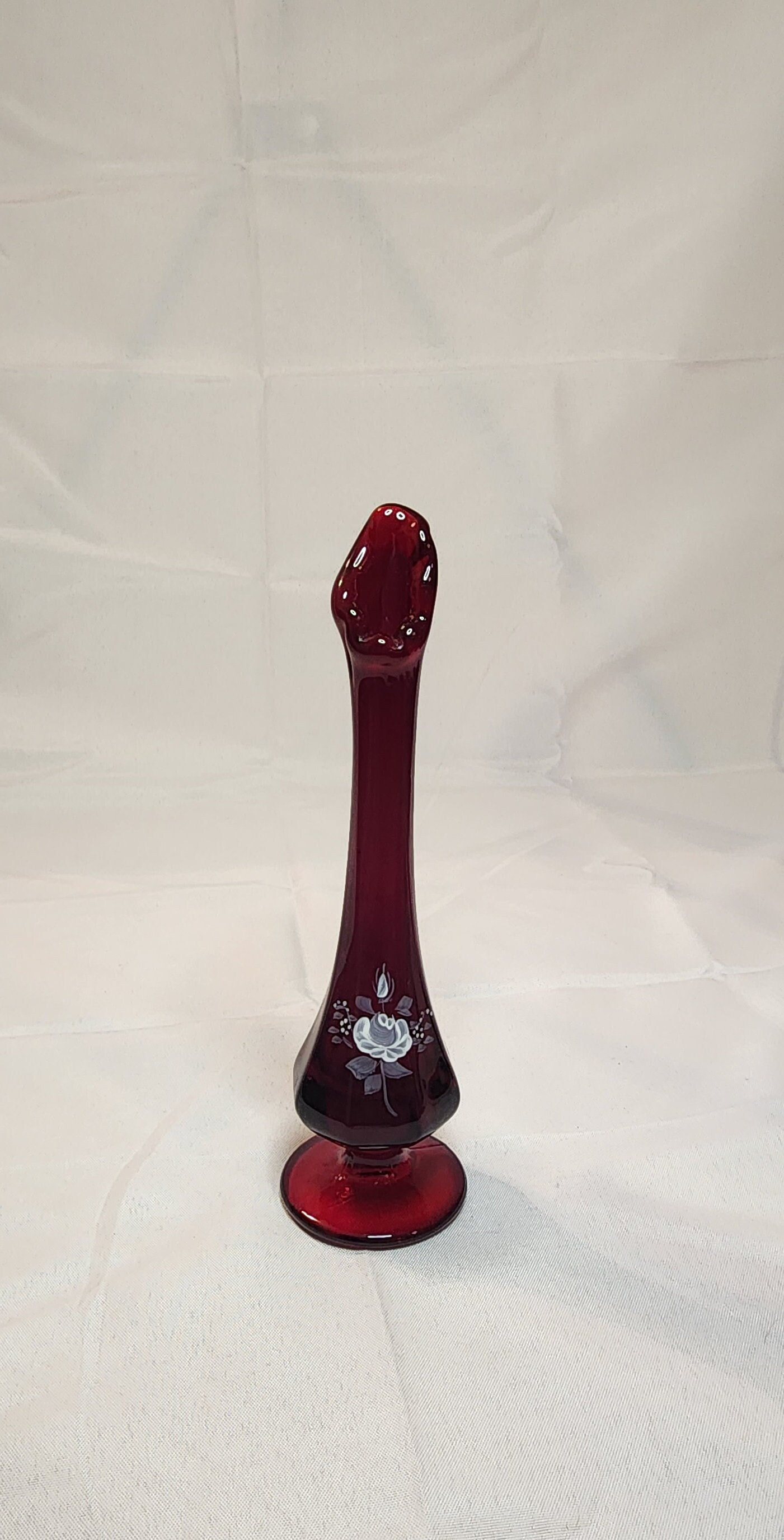 Fenton Ruby Red Bud Swung Vase 9 Hand Painted and Signed by C.C ...