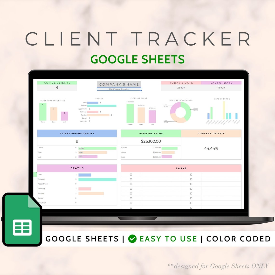 Client Tracker Google Sheets Client Management Spreadsheet Lead Tracker ...