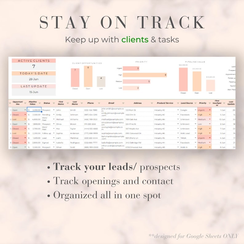 Client Tracker Google Sheets Client Management Spreadsheet Lead Tracker ...