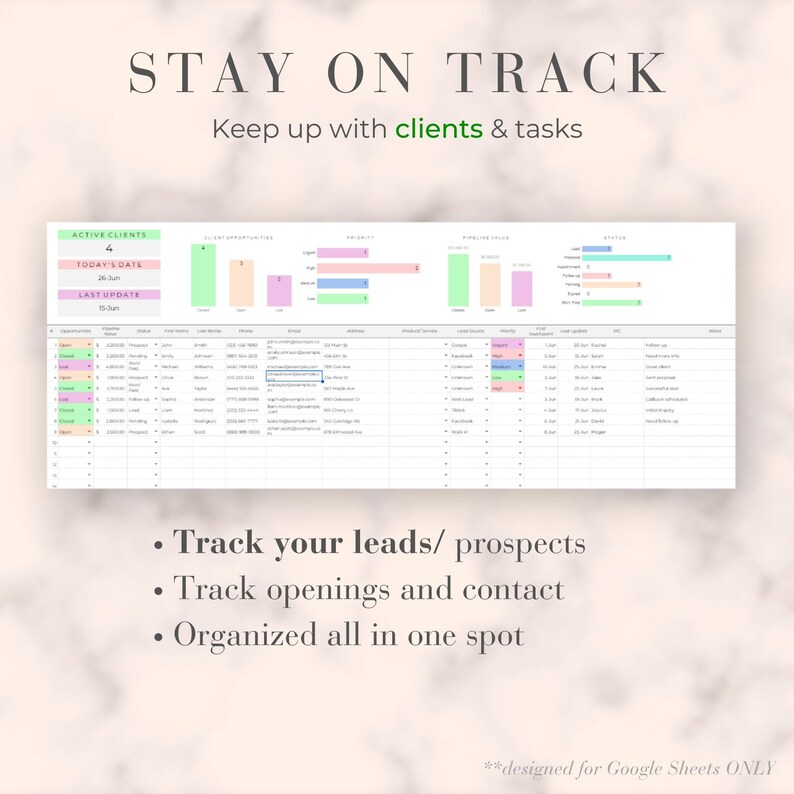Client Tracker Google Sheets Client Management Spreadsheet Lead Tracker ...