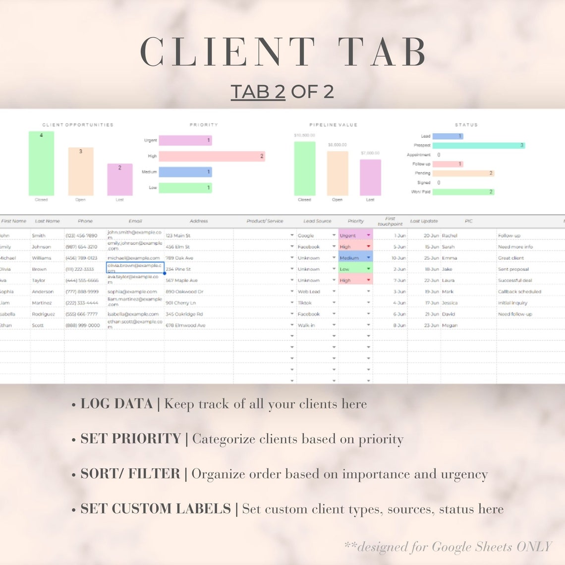 Client Tracker Google Sheets Client Management Spreadsheet Lead Tracker ...