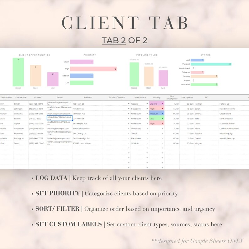 Client Tracker Google Sheets Client Management Spreadsheet Lead Tracker ...