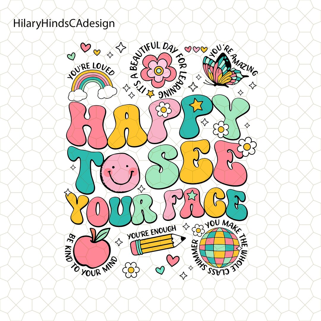 Retro Groovy Happy to See Your Face Png, Teacher Png, Cute Teacher Png ...