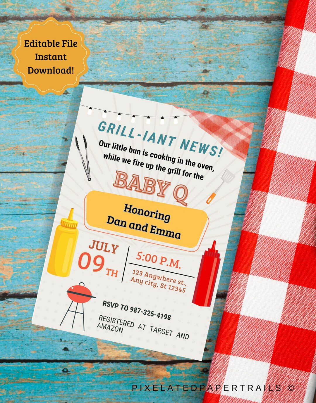 Editable Red Baby-q Baby Shower Invitation Backyard Couples - Etsy