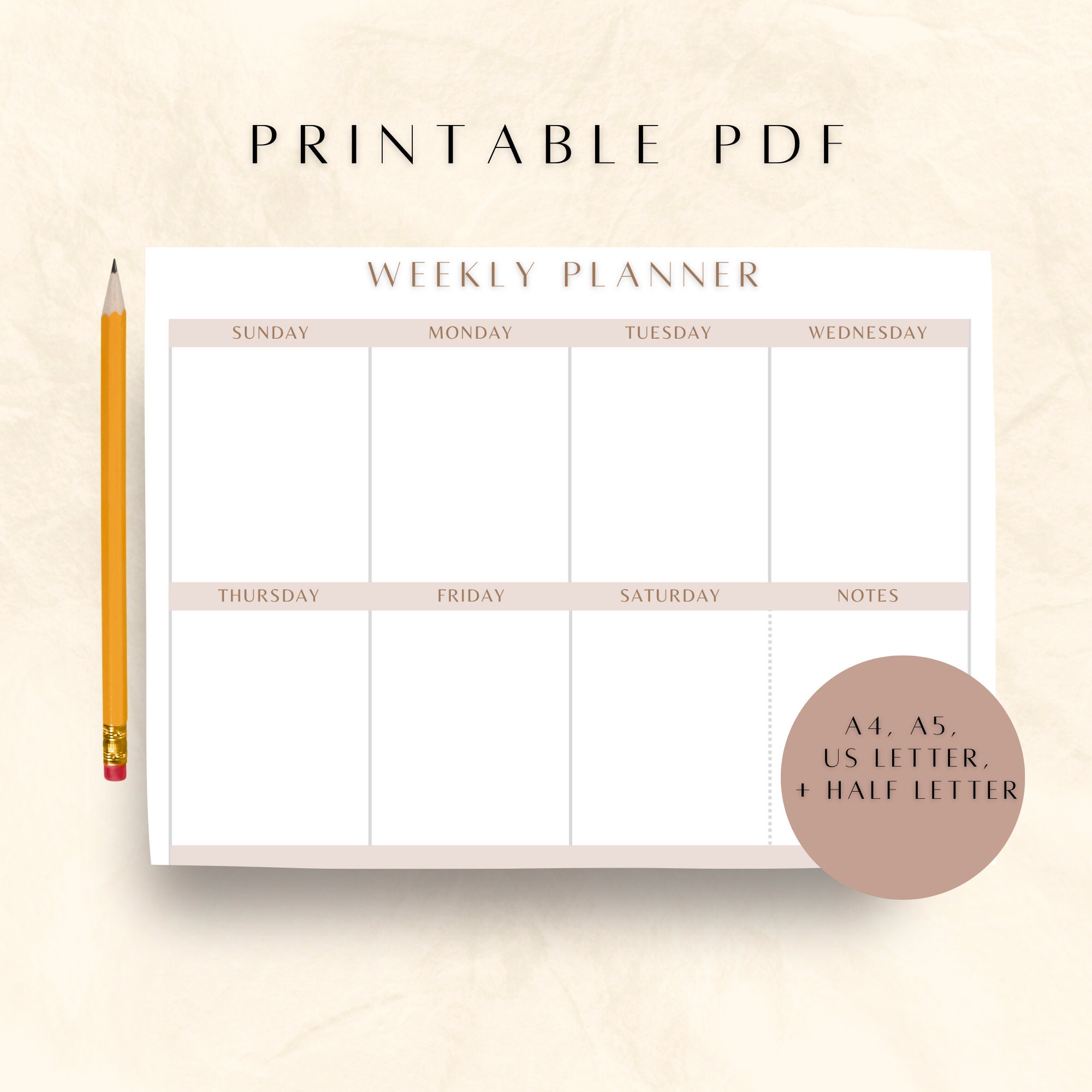 Minimal Weekly Planner Printable, Landscape Layout (digital Download ...