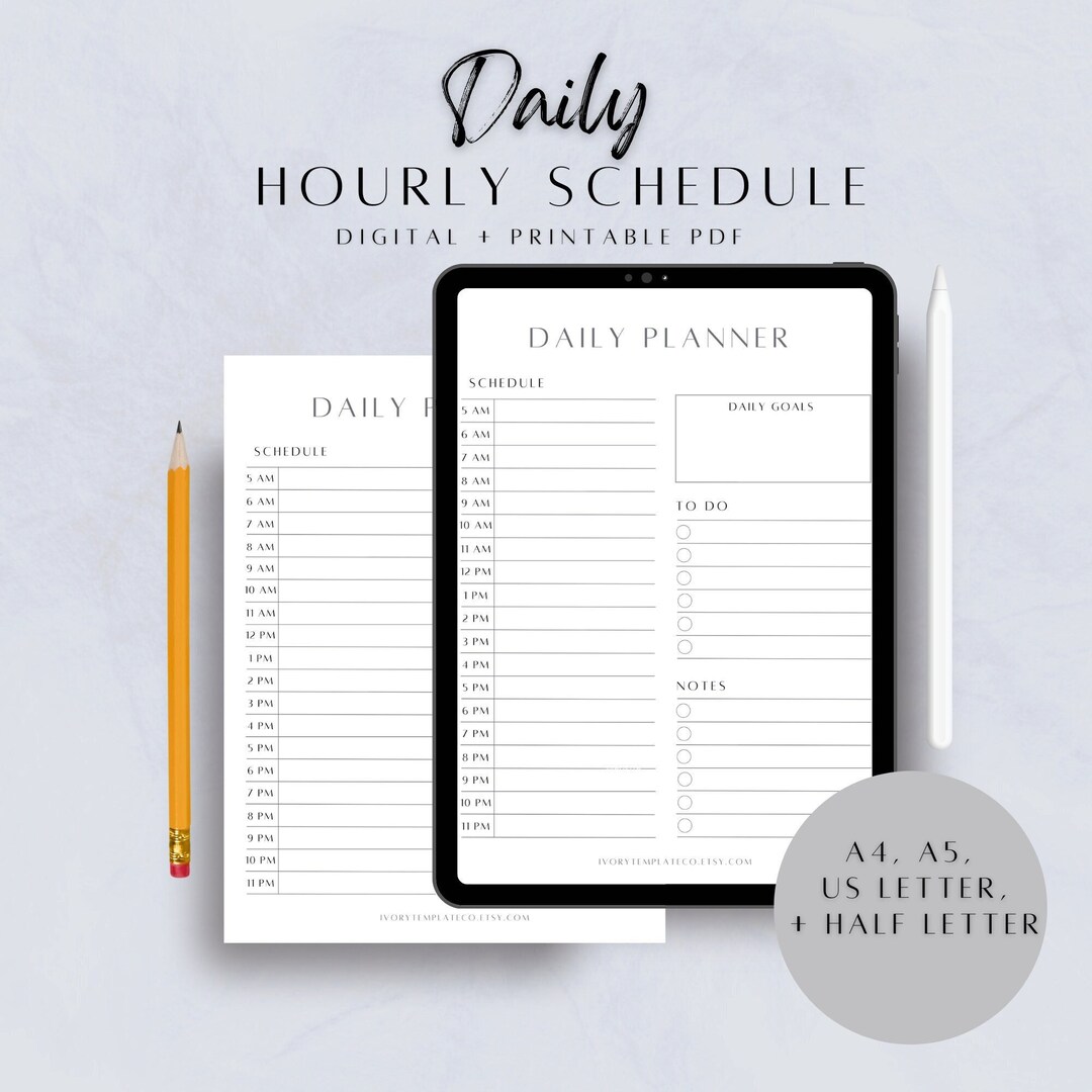 Hourly Daily Schedule Printable, Hourly Planner, Daily Schedule by Hour ...