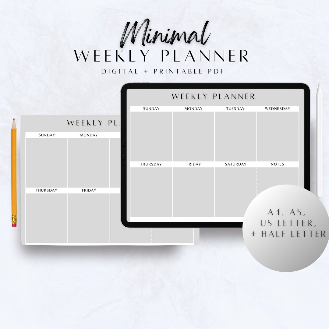 Weekly Planner Printable Landscape, Weekly Planner Notepad, Study ...