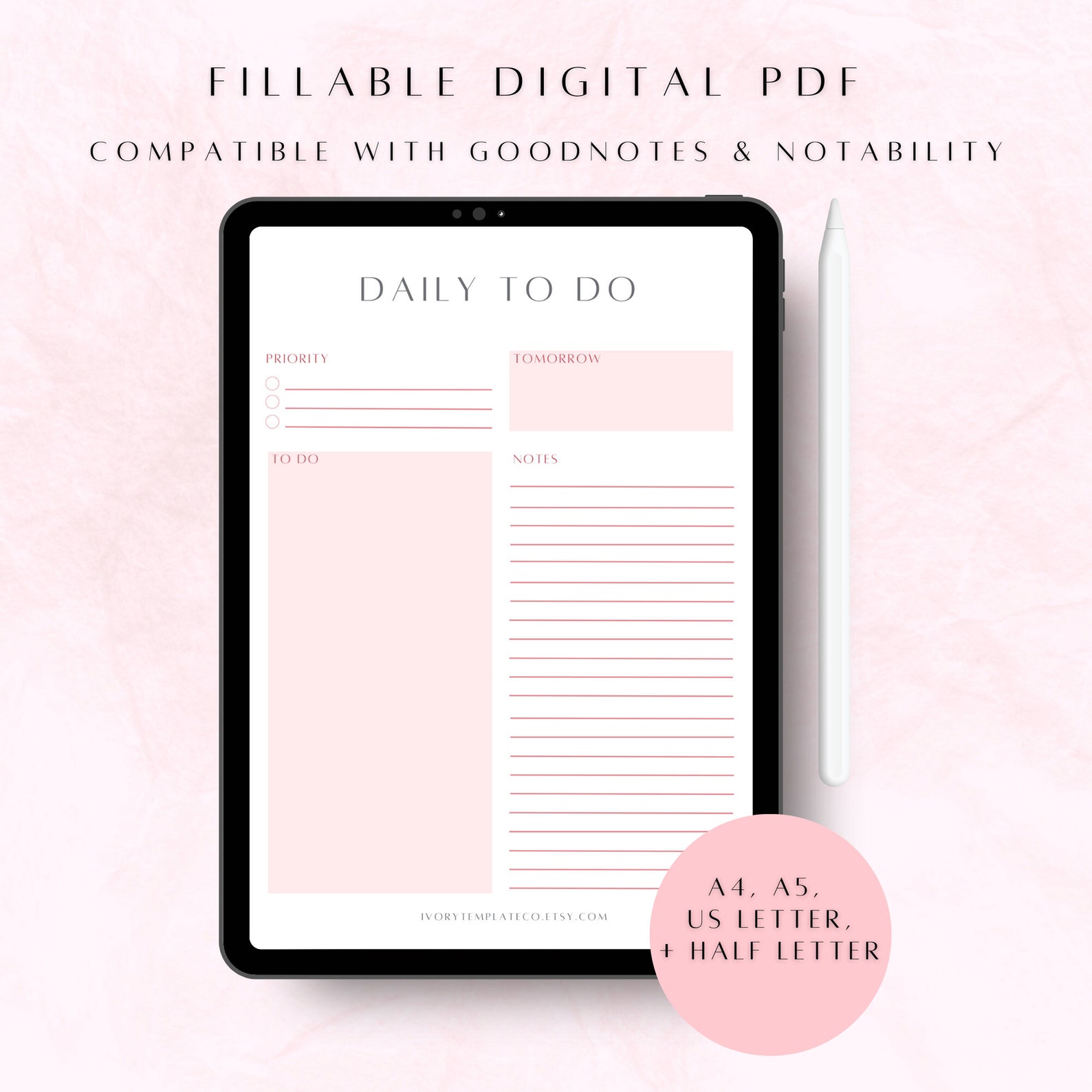 Minimal Daily to Do List, Pink to Do List, Task List, Daily Task List ...