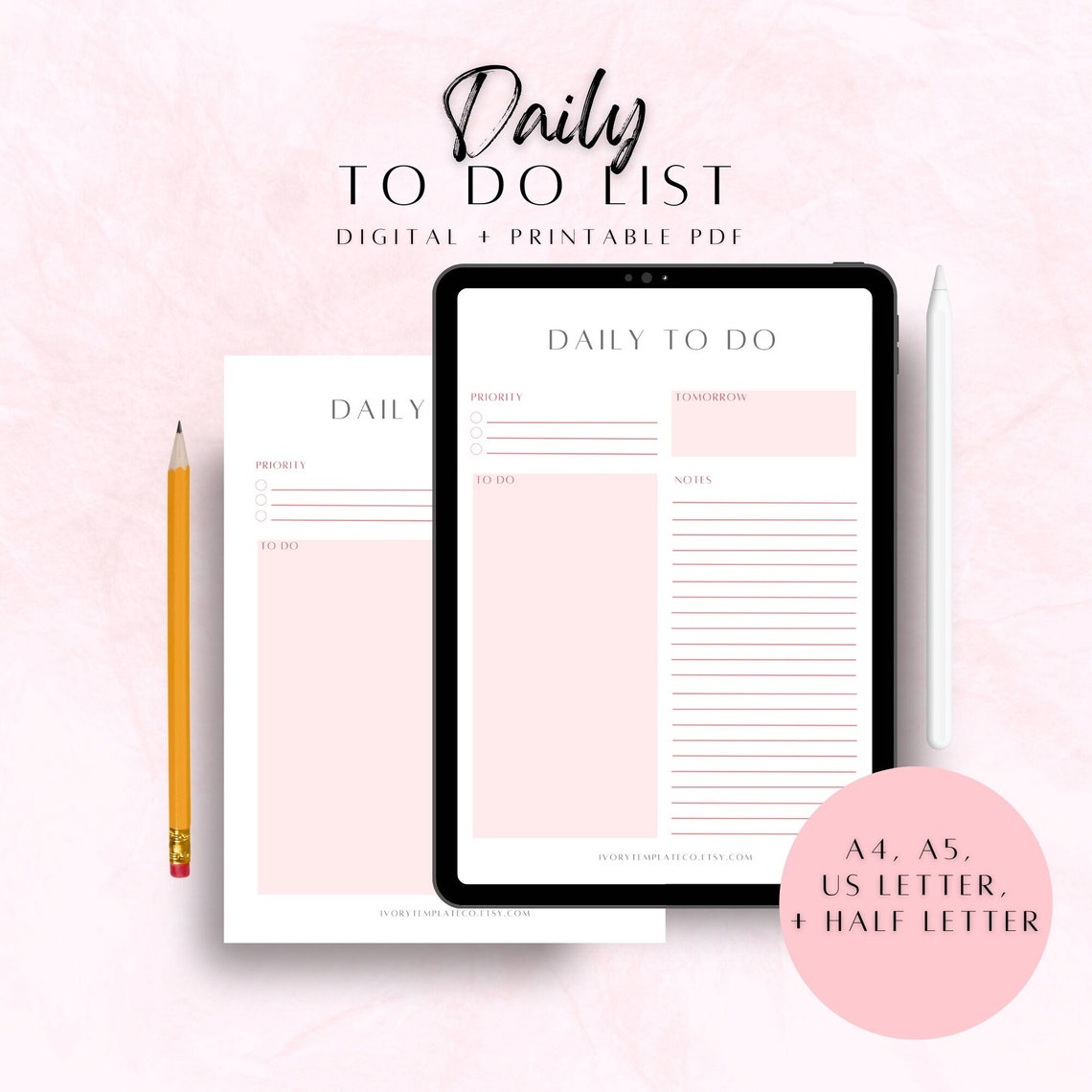 Minimal Daily to Do List, Pink to Do List, Task List, Daily Task List ...