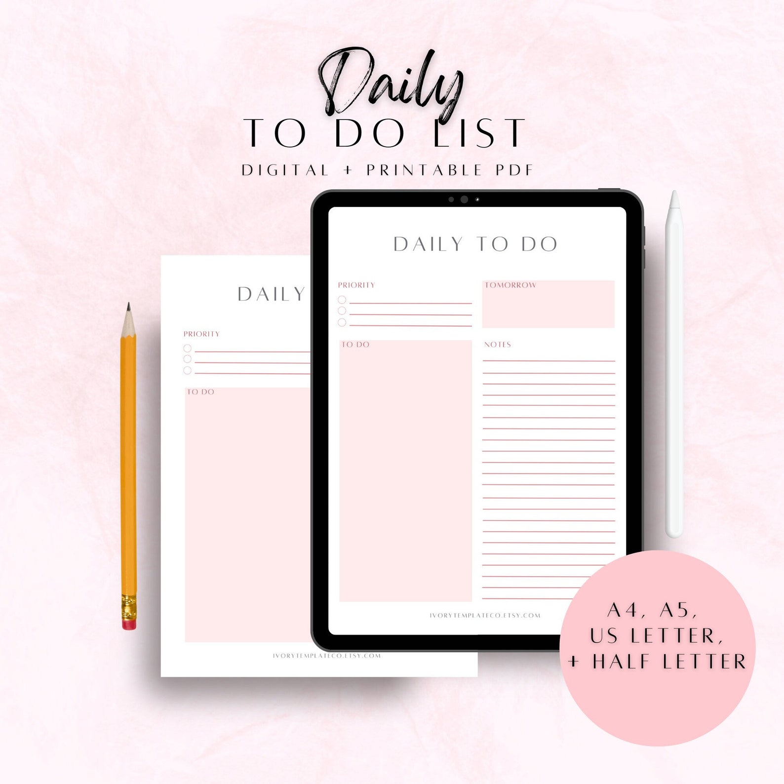 Minimal Daily to Do List, Pink to Do List, Task List, Daily Task List ...