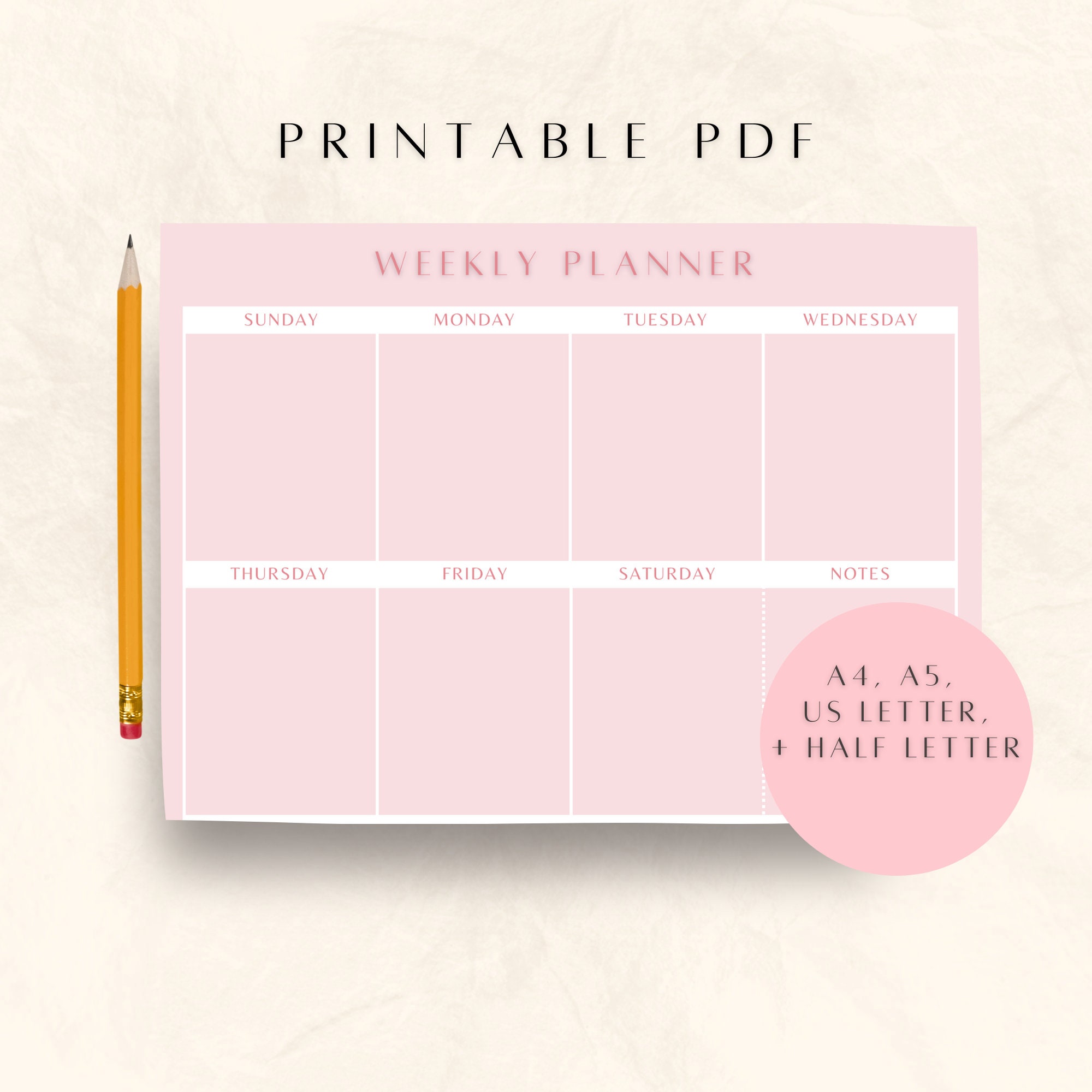 Minimal Weekly Planner, Weekly Planner Printable Landscape, Desk ...