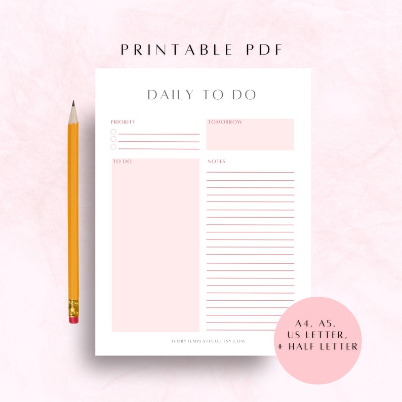 Minimal Daily to Do List, Pink to Do List, Task List, Daily Task List ...
