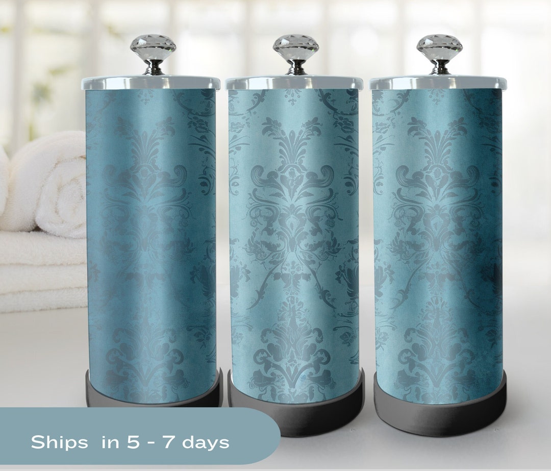 Large Decorative Salon Sanitizing Jar, Teal Damask Print, Trendy Salon ...