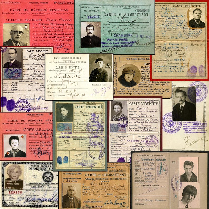 Authentic Vintage Passports and Identity Cards Ephemera Bundle 50 ...
