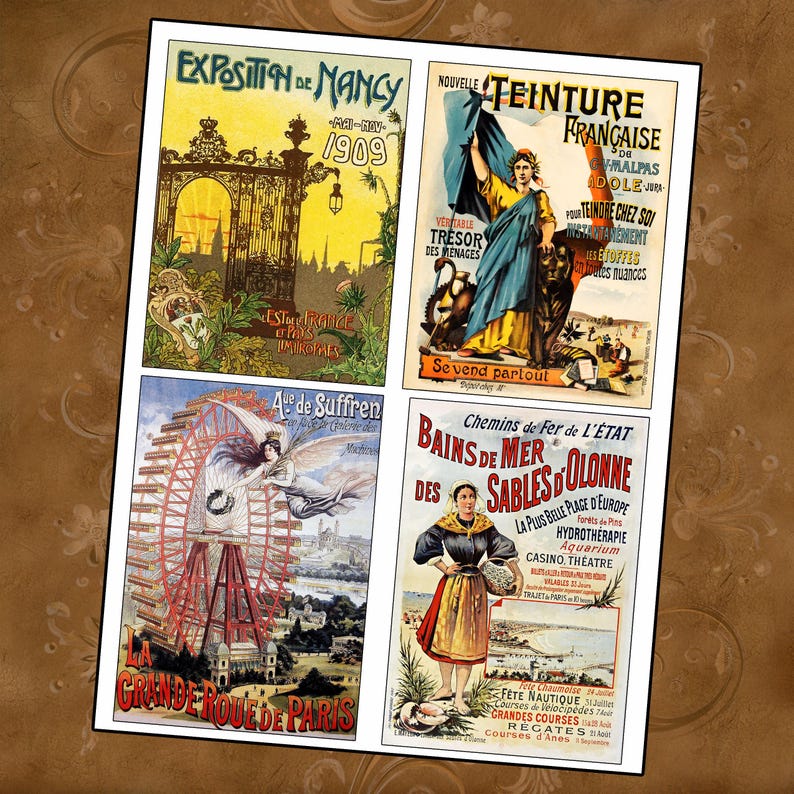Vintage French Posters Ephemera Bundle 50+ Printable Poster Cards ...