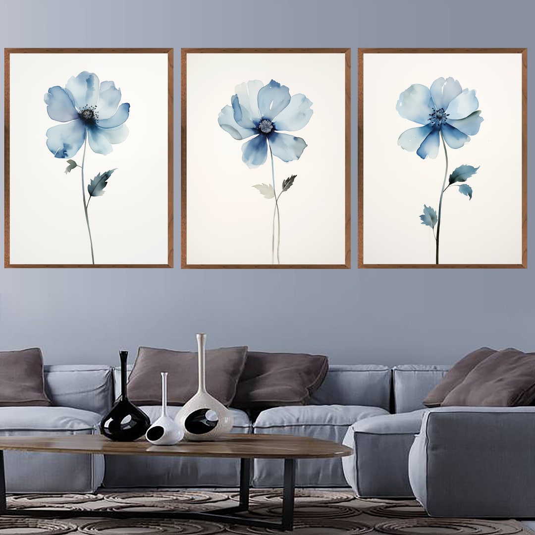 Blue Botanical Flower Digital Png Prints Nature Poster Watercolor Wall ...